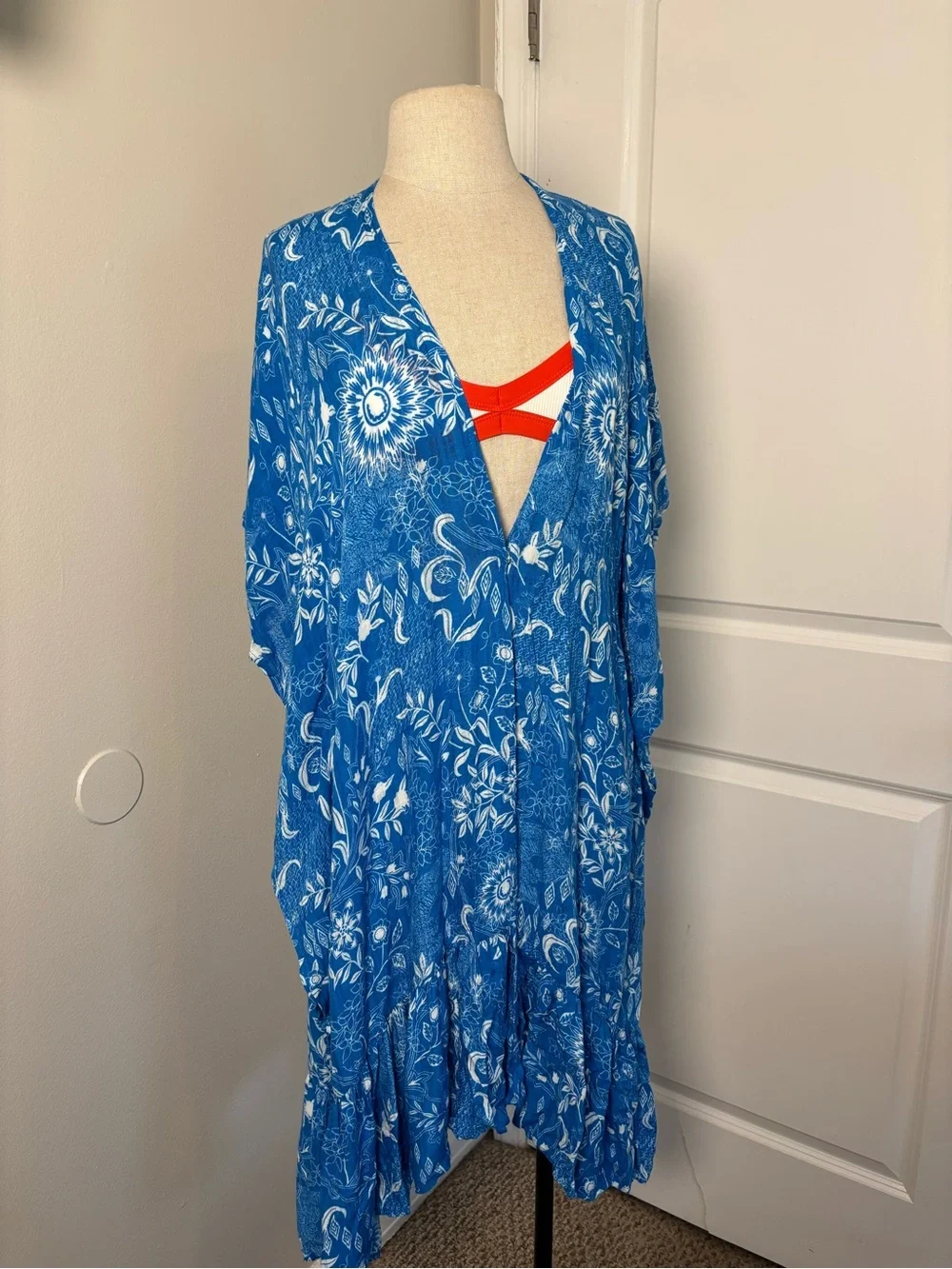 Swim | Blue Floral Beach Coverup Set Skirt And Wrap | Poshmark